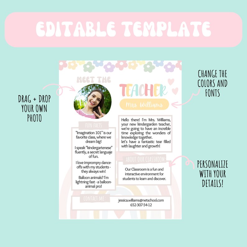 Meet the Teacher Editable Template Canva Template Instant Download ...