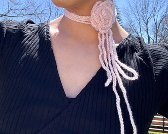 Nude Rose Crochet Choker/powdre Crochet Rose Necklace/crochet Rose ...