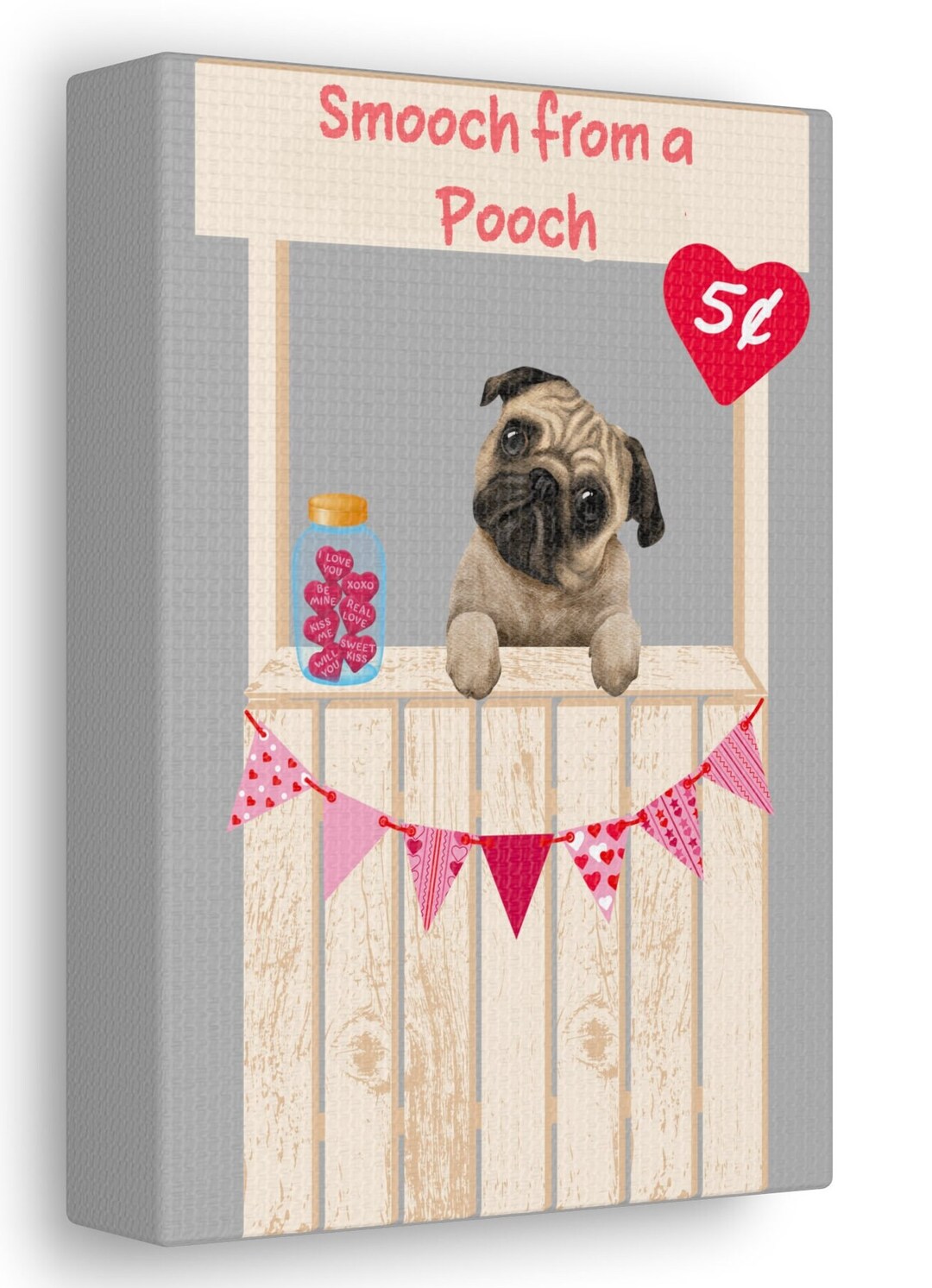 Pug Dog Kissing Booth Valentine's Day Canvas Wall Art - Etsy
