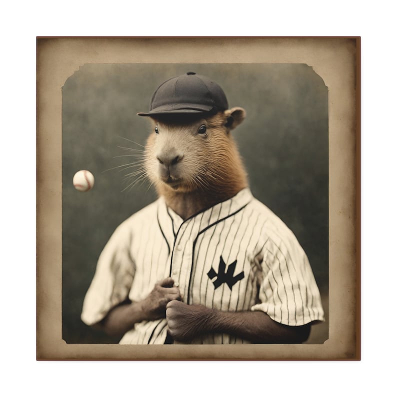 Classic Capy Antique Style Capybara Baseball Player Canvas Wall Art ...