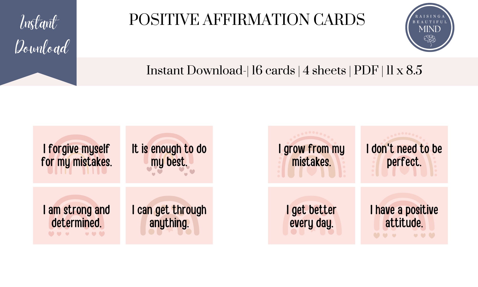 Positive Affirmation Cards - 16 SEL Cards for Calming Corner, Classroom ...
