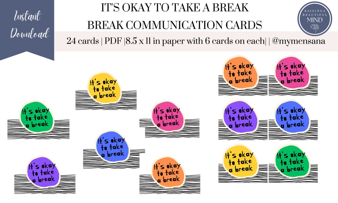 It's Okay to Take a Break Communication Break Cards, Emotional ...