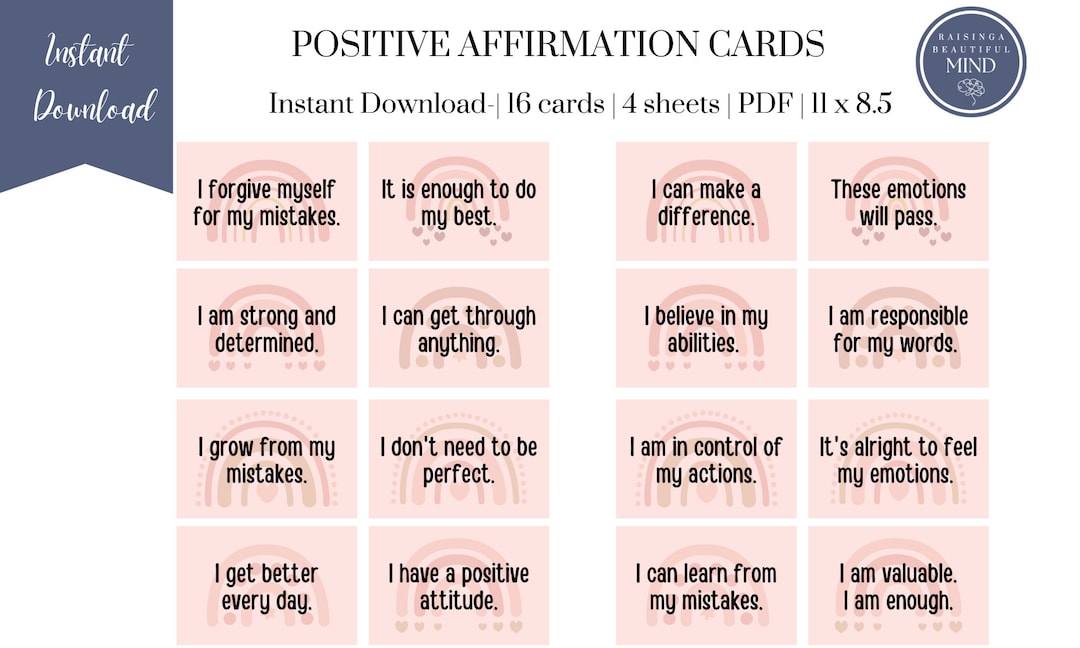 Positive Affirmation Cards - 16 SEL Cards for Calming Corner, Classroom ...