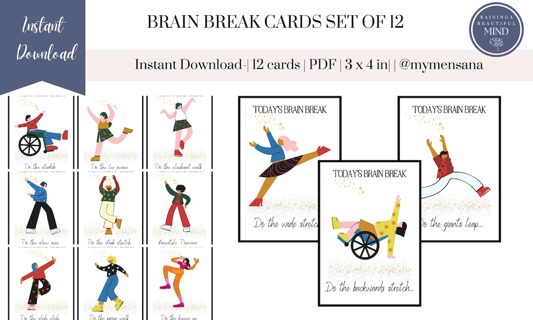 Calming Corner Brain Break Cards - Set of 12 Movement-based Activities ...