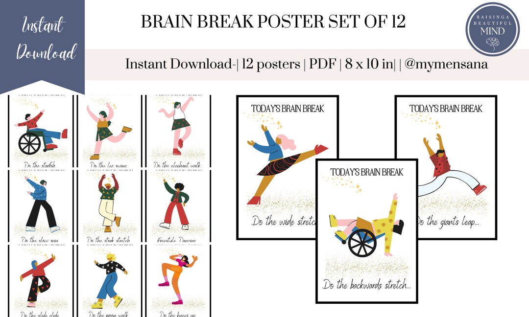 Classroom Brain Break Posters, Set of 12 Movement Based Activities ...