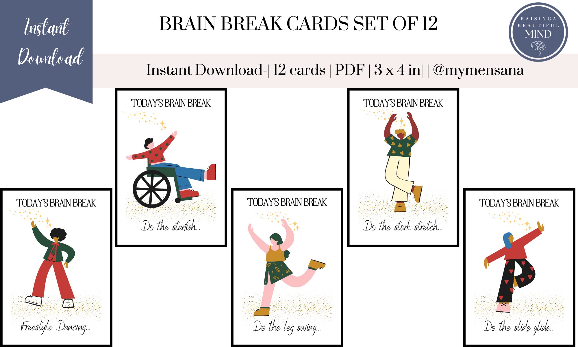 Calming Corner Brain Break Cards Set of 12 Movement-based Activities ...
