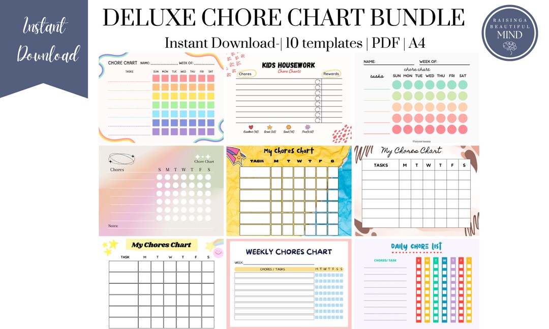 Chore Chart Template Bundle, Home Organization, Household Chores, Kid ...