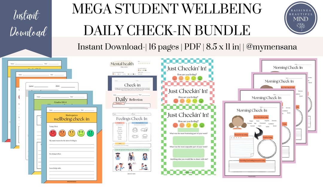 Mega Student Wellbeing Check-in Bundle - 16 Daily Emotional, Mental ...