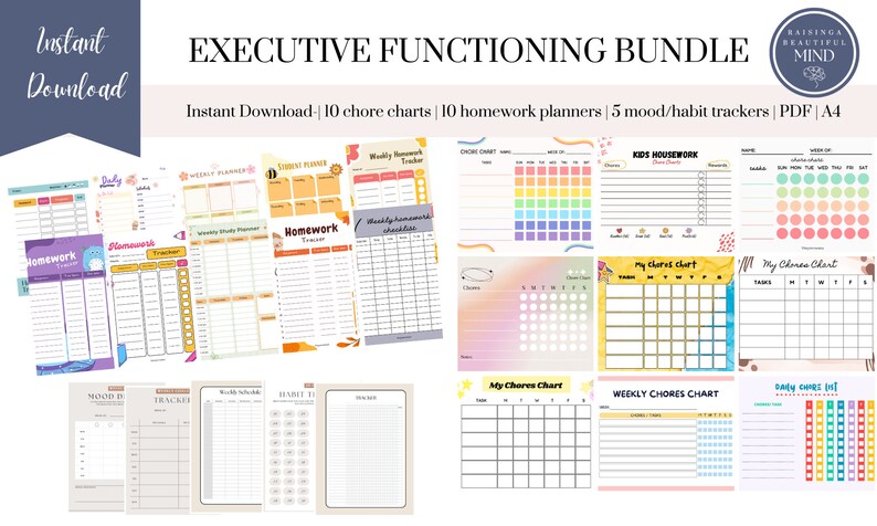 Executive Functioning Mega Bundle, Homework Planners, Chore Charts ...
