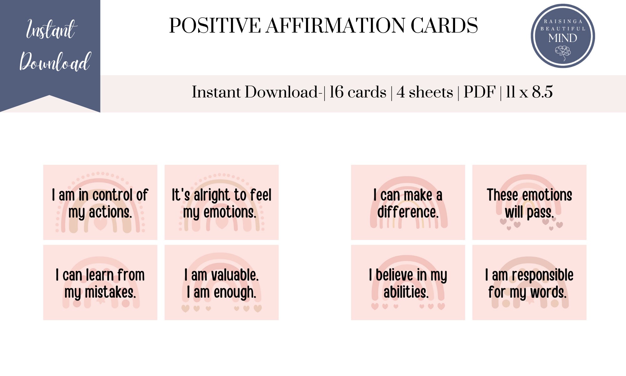 Positive Affirmation Cards - 16 SEL Cards for Calming Corner, Classroom ...