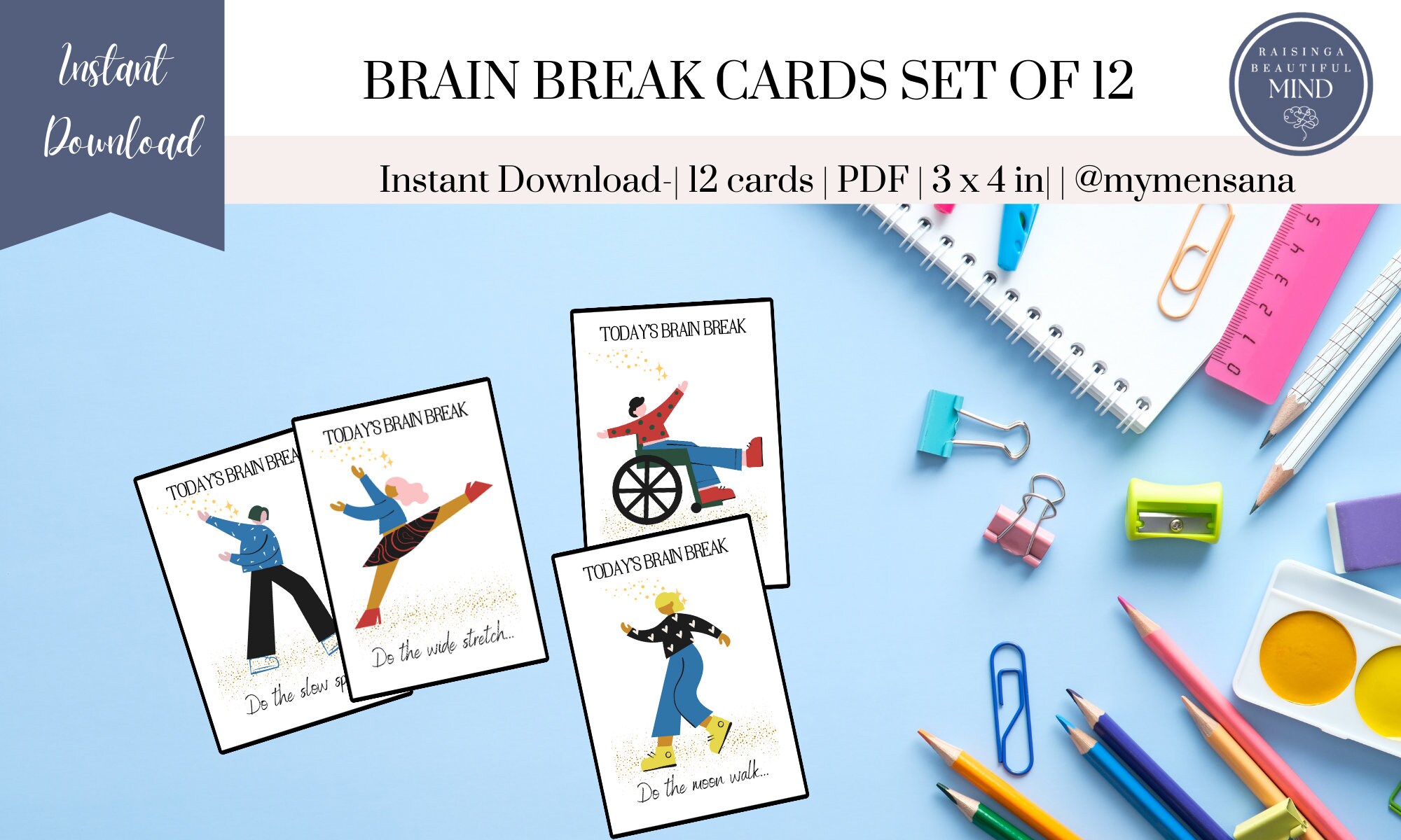 Calming Corner Brain Break Cards - Set of 12 Movement-based Activities ...