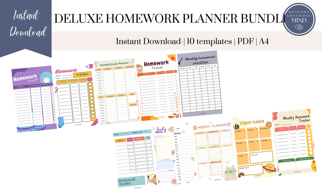 Homework Planner Templates: Student Organizer Set (digital Download) - Etsy