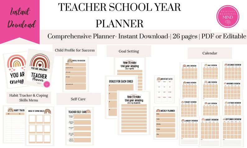 Teacher School Year Planner: Goal Setting, Habit Tracker (digital ...