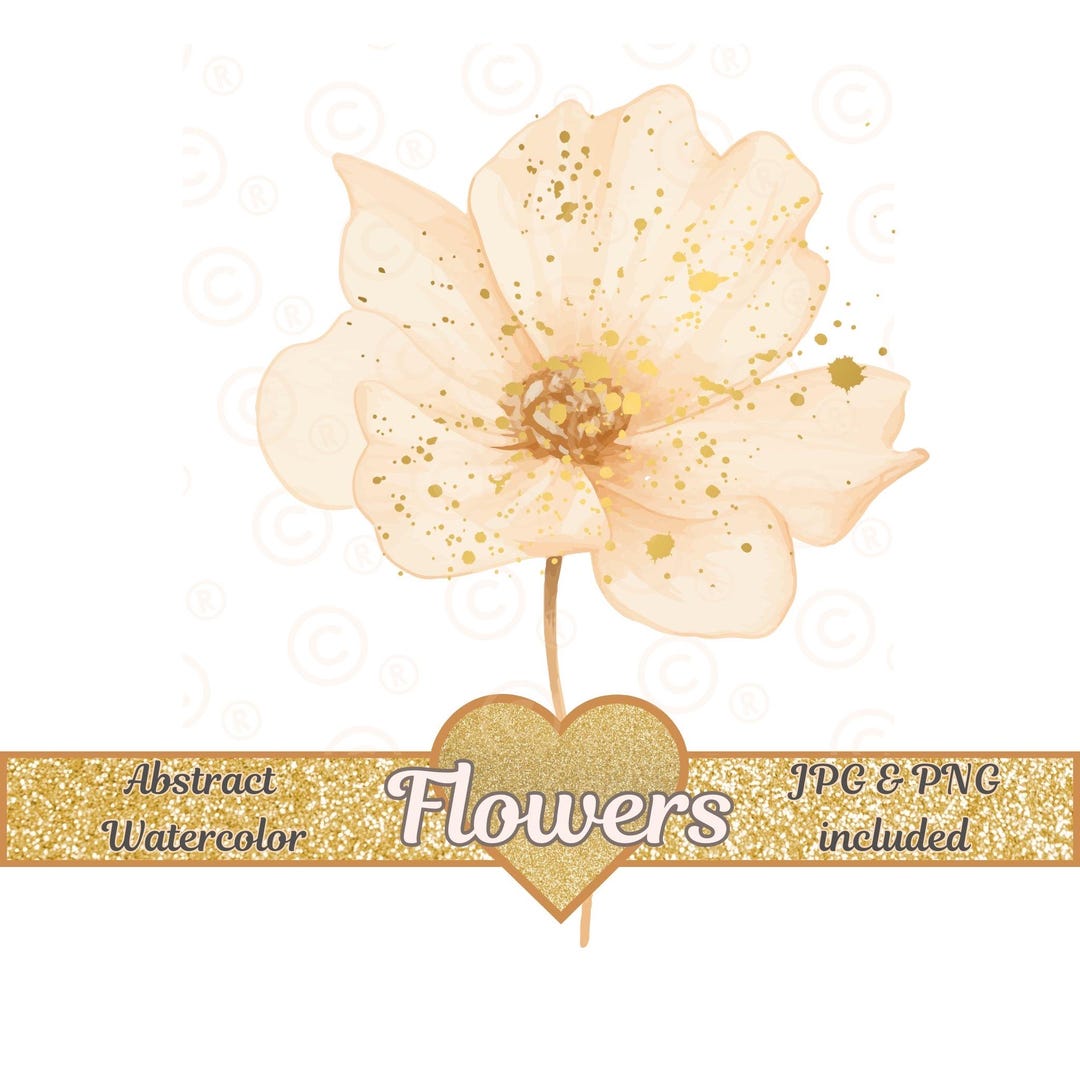 Pink Gold Flower Clipart | Abstract Watercolor Flower Clip Art | High ...