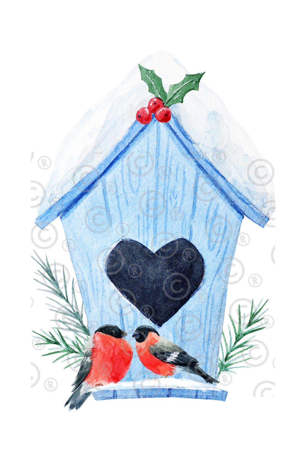 Winter Birds Blue Birdhouse SVG | Christmas Clip Art (digital Download ...
