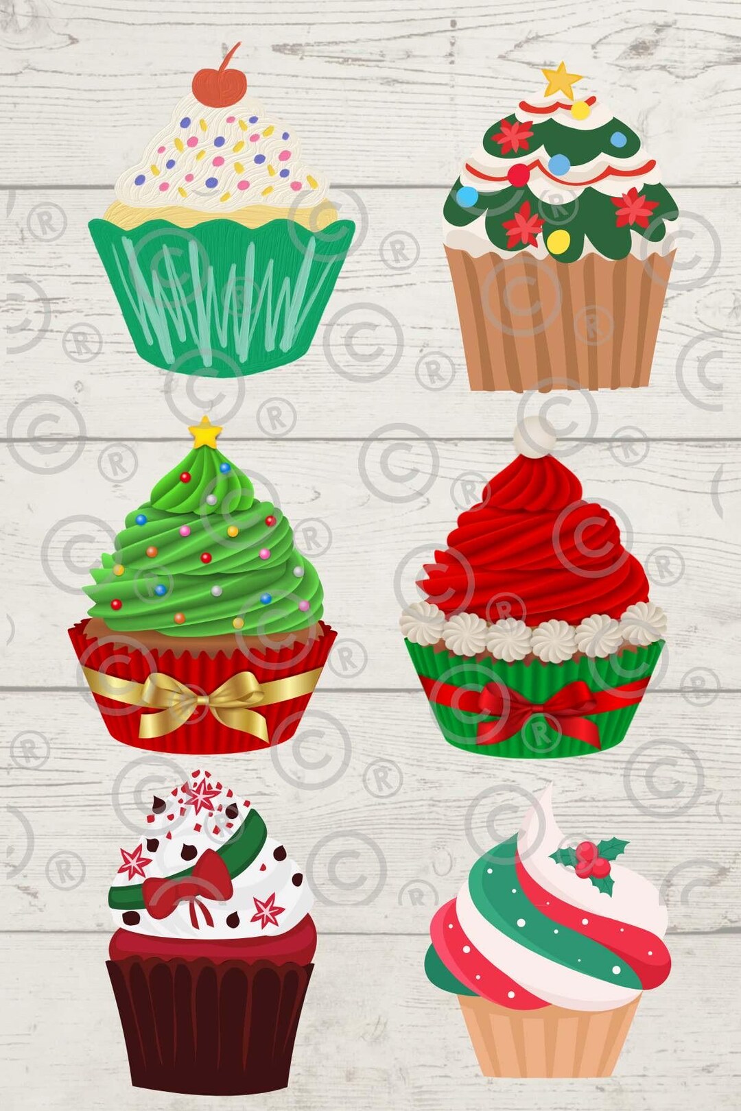 Christmas Cupcakes PNG and SVG: Holiday Cake Clip Art (digital Download ...
