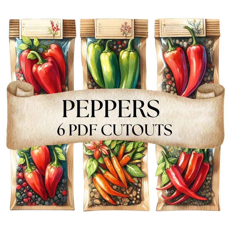 Pepper Seeds Packet Cutouts PDF, Garden Printables, Pepper Garden Art ...