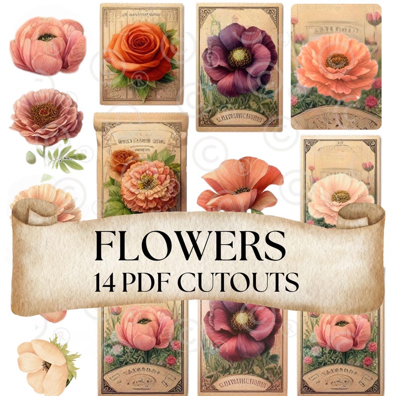 Recortes de flores en PDF, imprimibles de flores, álbumes de recortes ...