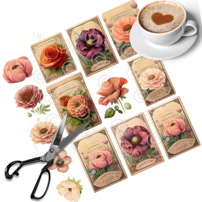 Recortes de flores en PDF, imprimibles de flores, álbumes de recortes ...