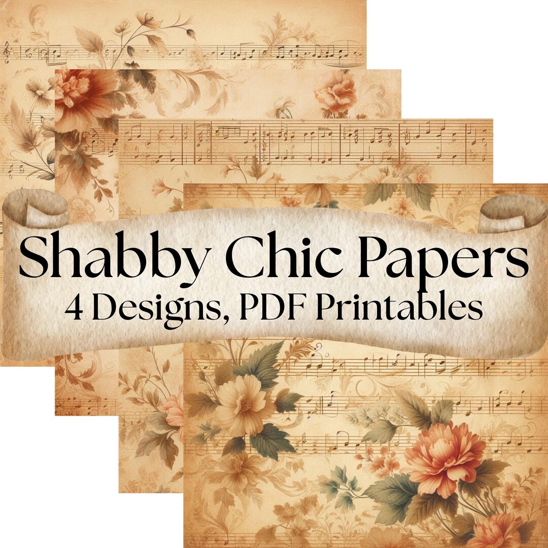 Shabby Chic Paper Texture Background: Floral Sheet Music (high-res PDF ...
