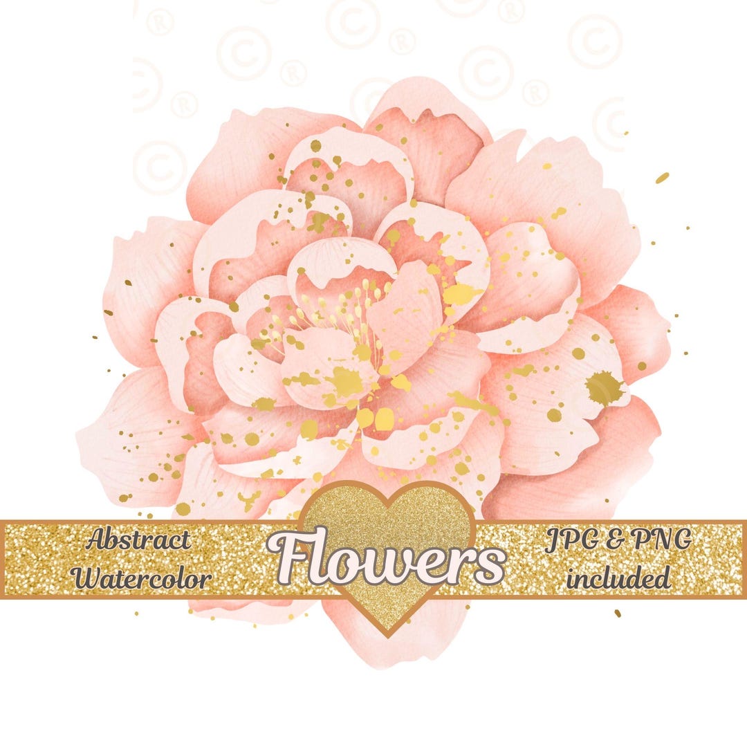 Pink Gold Flower Clipart | Abstract Watercolor Flower Clip Art | High ...