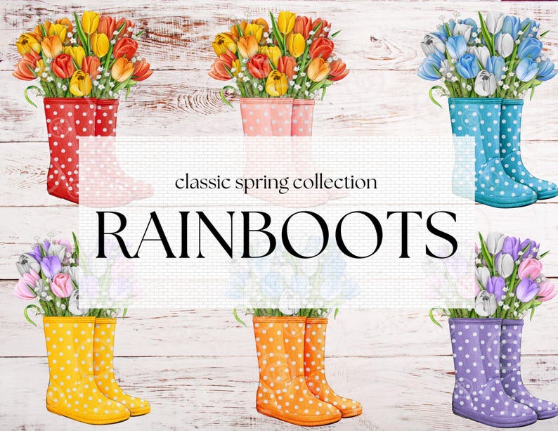 Rainboots With Flowers Clipart: Spring PNG (digital Download) - Etsy