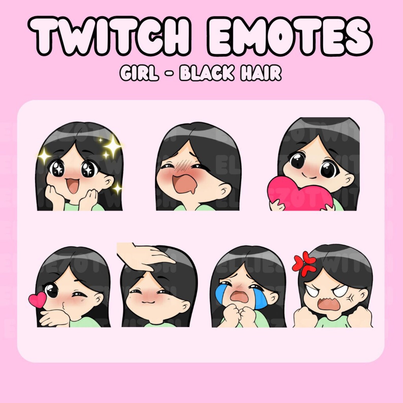 Black Hair Twitch Emotes - Twitch, Discord, Chibi - Etsy