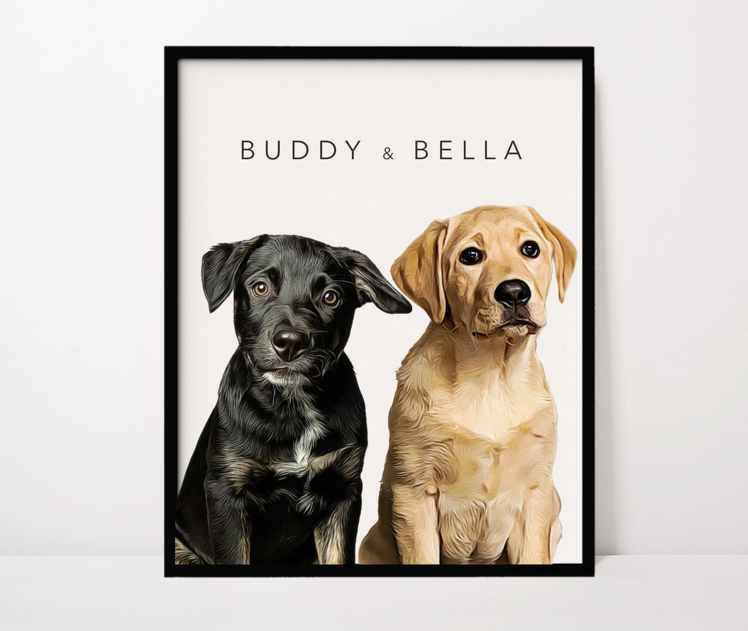 2 Pets Portrait, Two Dogs, Multiple Pet Portrait From Photo, Dog ...
