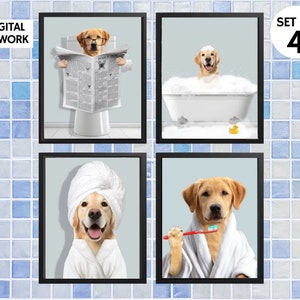 Custom Pet Portraits Set of 4, Pet in Bathtub, Funny Bathroom Art Print ...