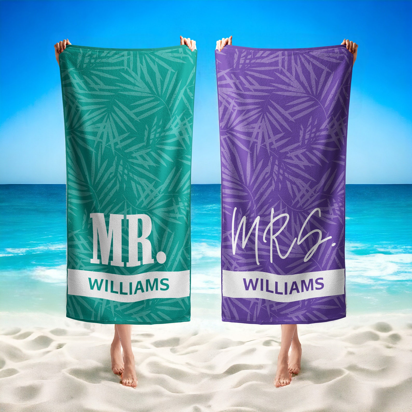 Custom Couple Towel, Mr and Mrs Beach Towel, Newlywed Gift, Just ...