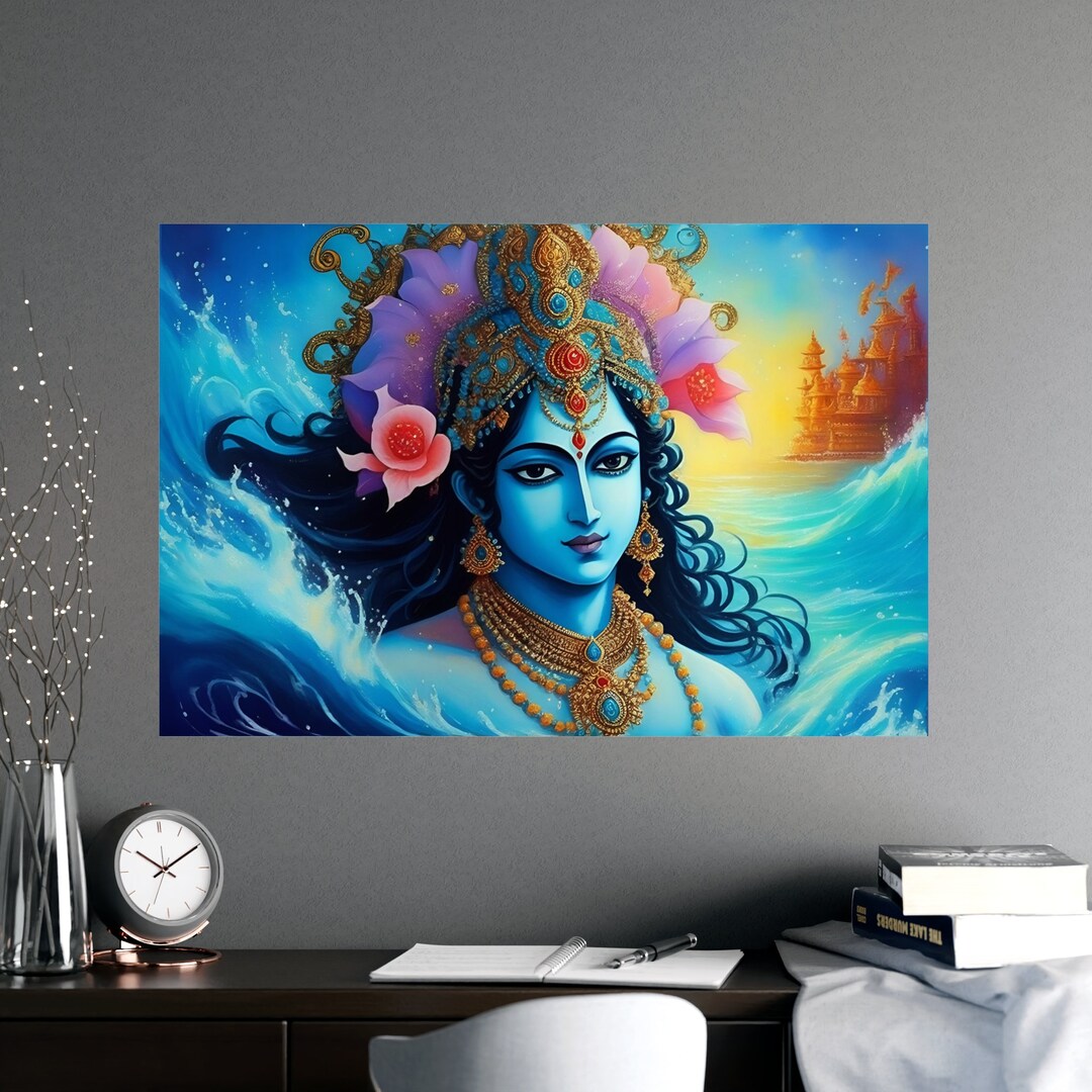 Hindu God Krishna With Dwaraka in the Background Matte - Etsy