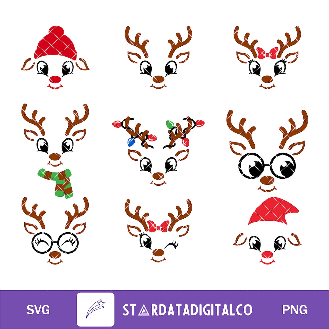 Reindeer SVG Christmas SVG Reindeer Face SVG Cute Reindeer Red Nose ...