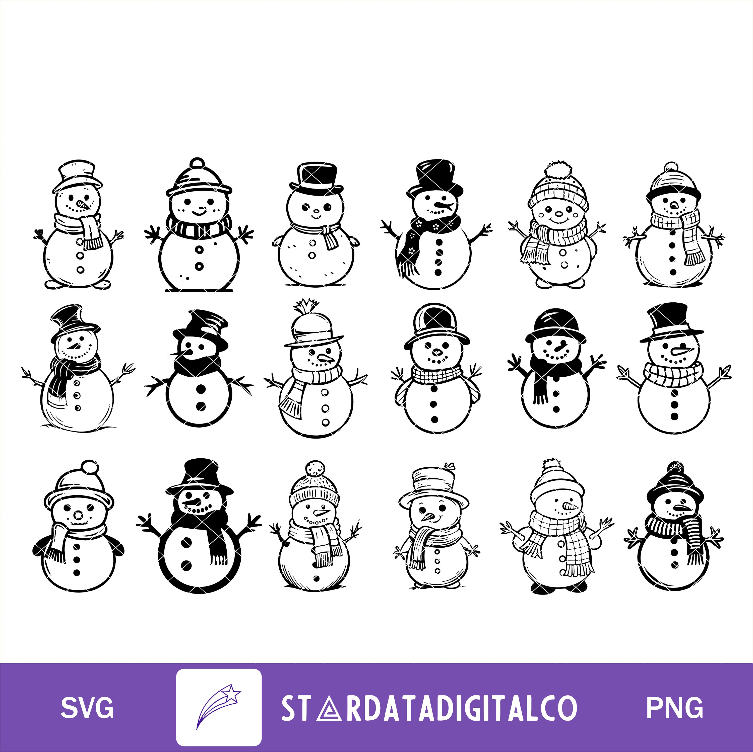 Snowman Svg Bundle Clipart, Winter Christmas Cute Snowman Png Vector ...