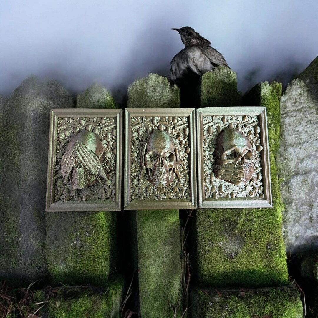 Three Wise Skulls 3 Set spooky Home Decor 3D Printed Gothic Skull Wall ...