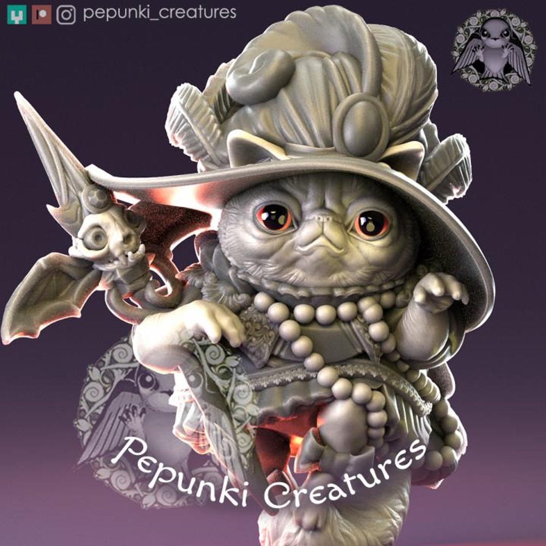 Persian Cat Witch Lady Unpainted D&D and TTRPG Miniature Pepunki ...
