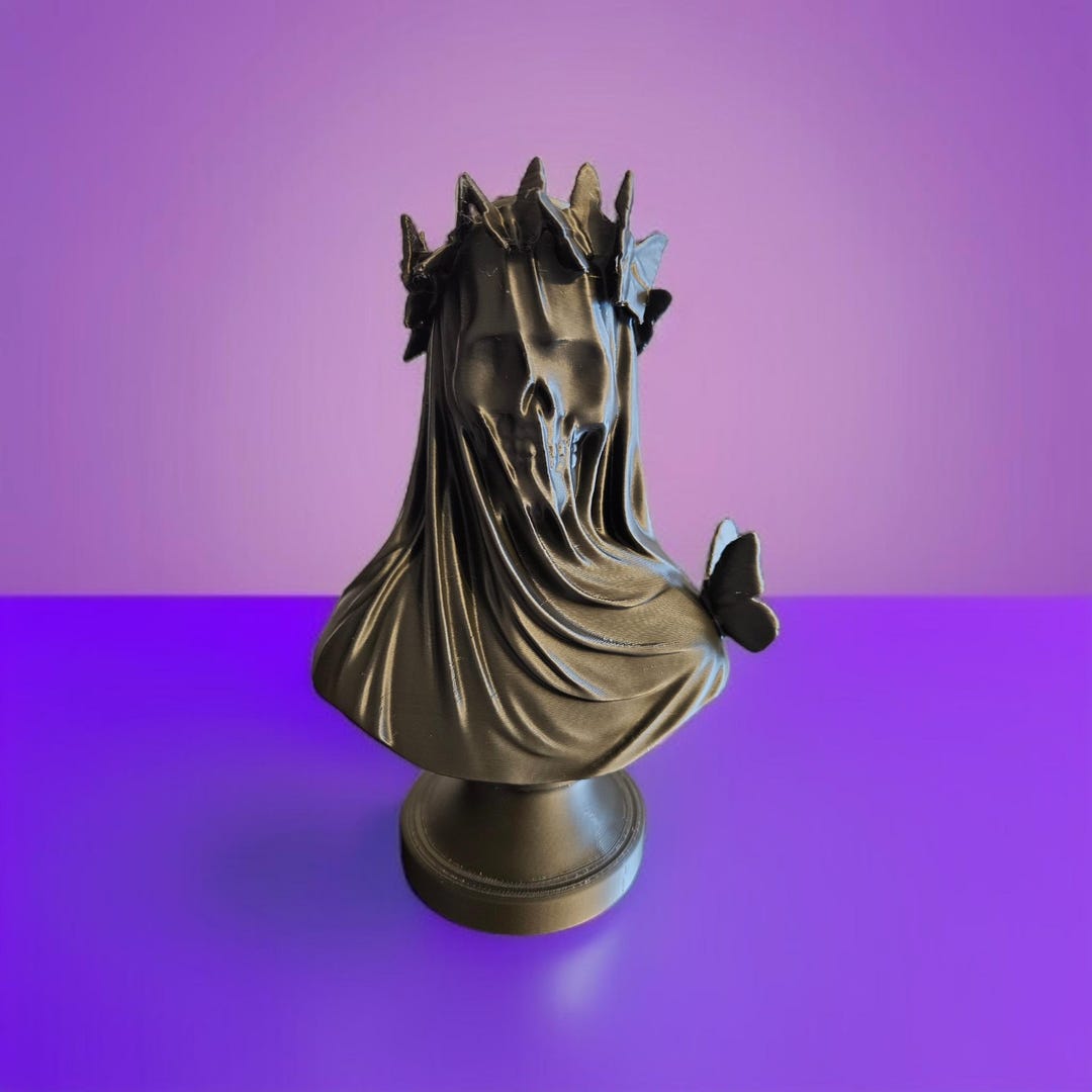 Gothic Veiled Bride Skull Bust: 3D Printed Macabre Decor Statue for ...