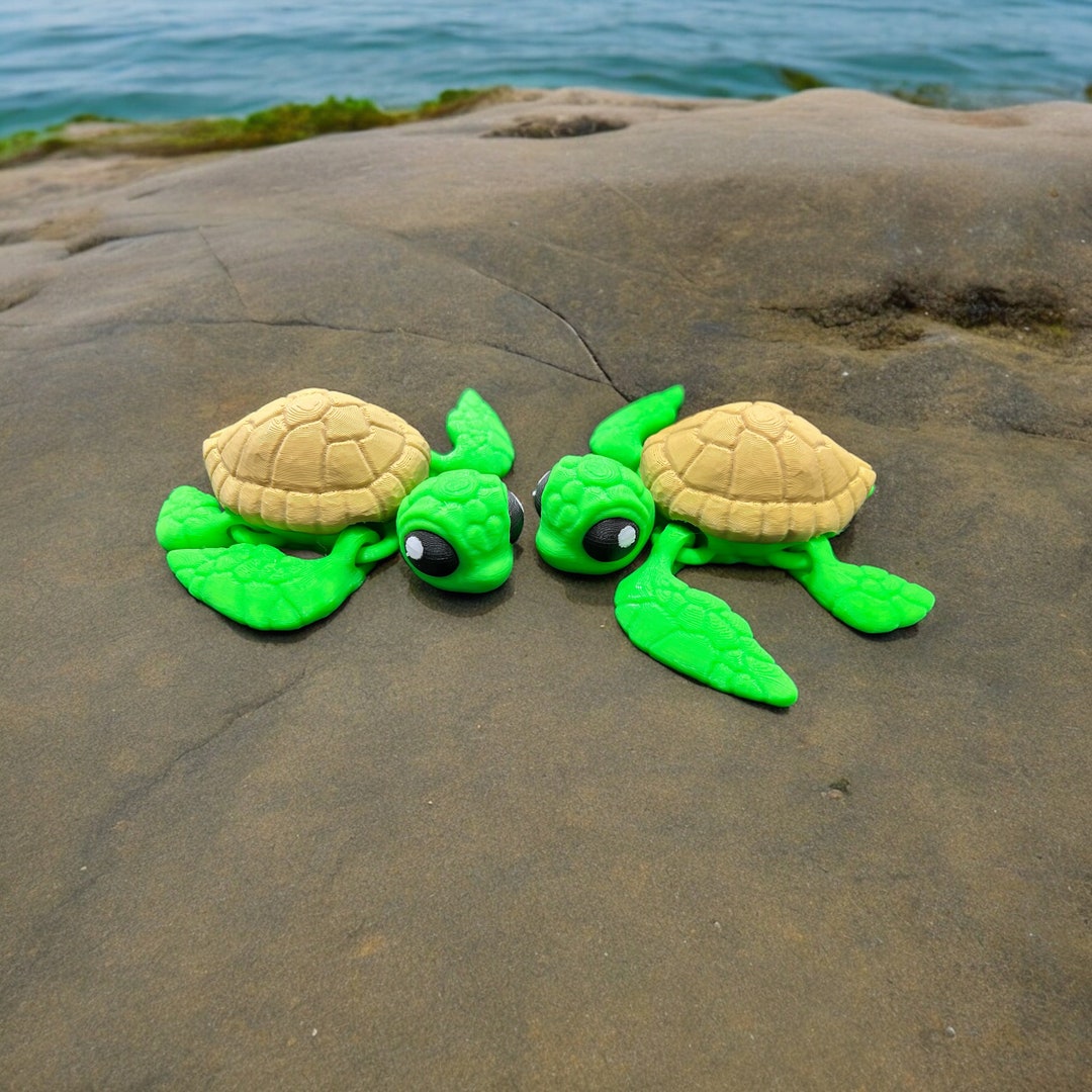 Sea Turtle Fidget Toy 3d Printed Green & Brown Super Cute Articulated ...