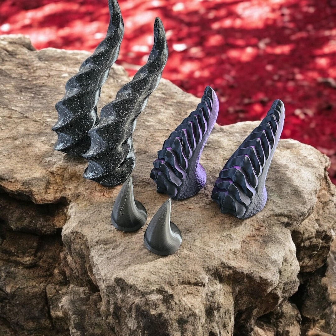 3D Printed Curved Costume Horns Ram, Swirl & Fantasy Styles in Various ...