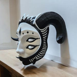 Hellequin Mask 3D Printed Black & White Wearable Cosplay Mask With ...