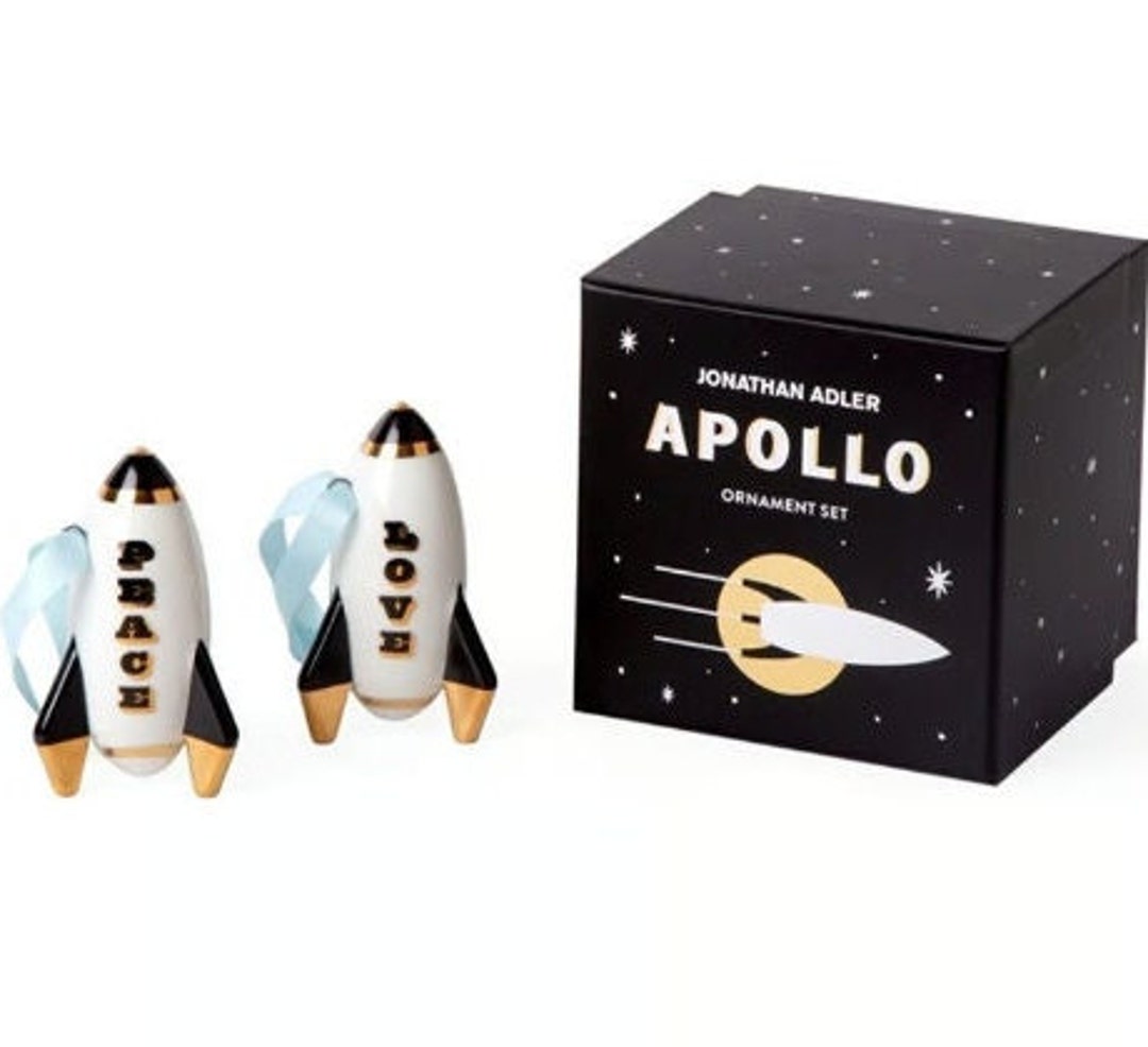 Jonathan Adler Porcelain Apollo Ornaments Set of 2 New in Box Peace and ...
