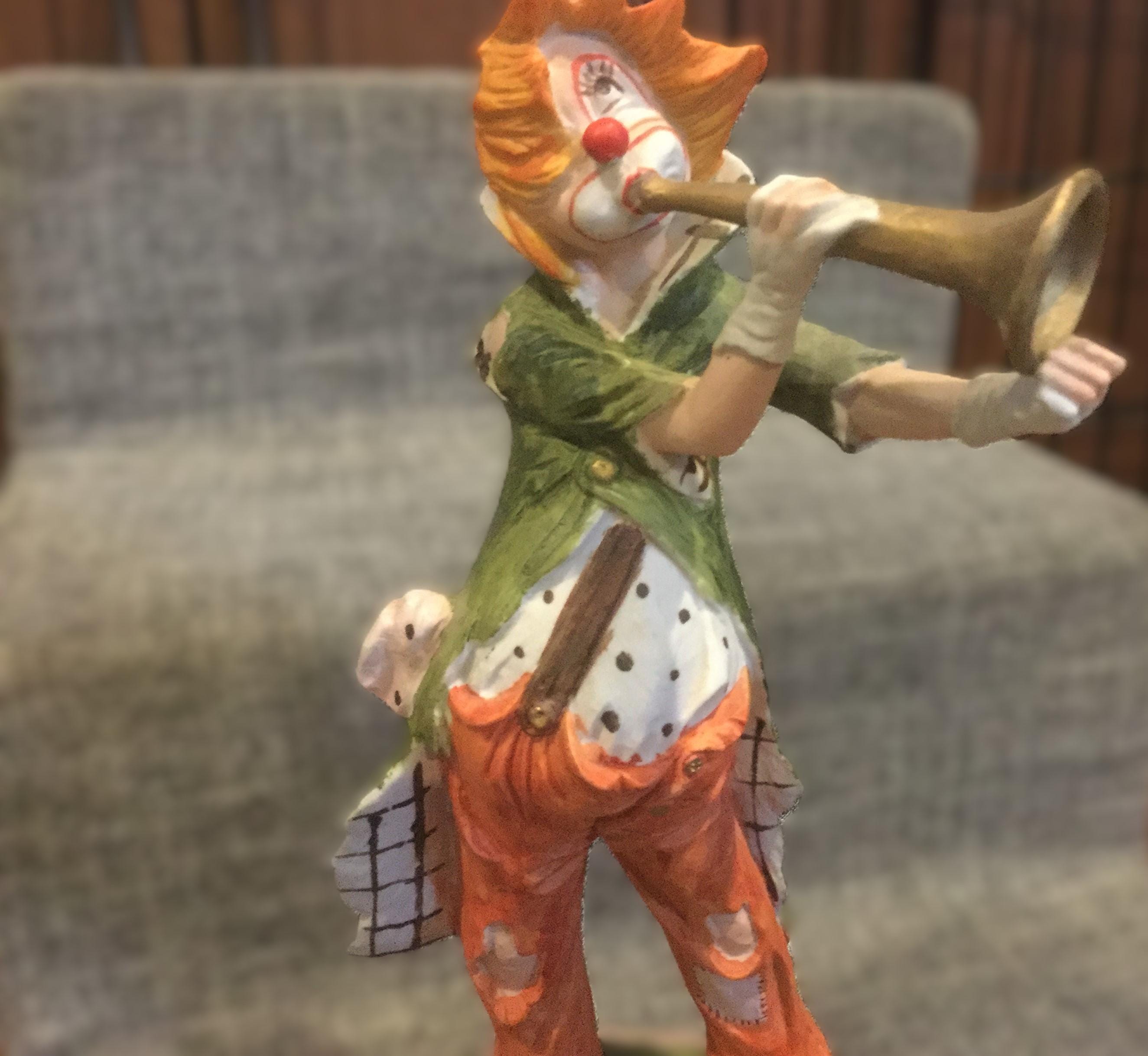 Vintage 12" Height Hobo Clown Playing Horn Statuette Figurine ...