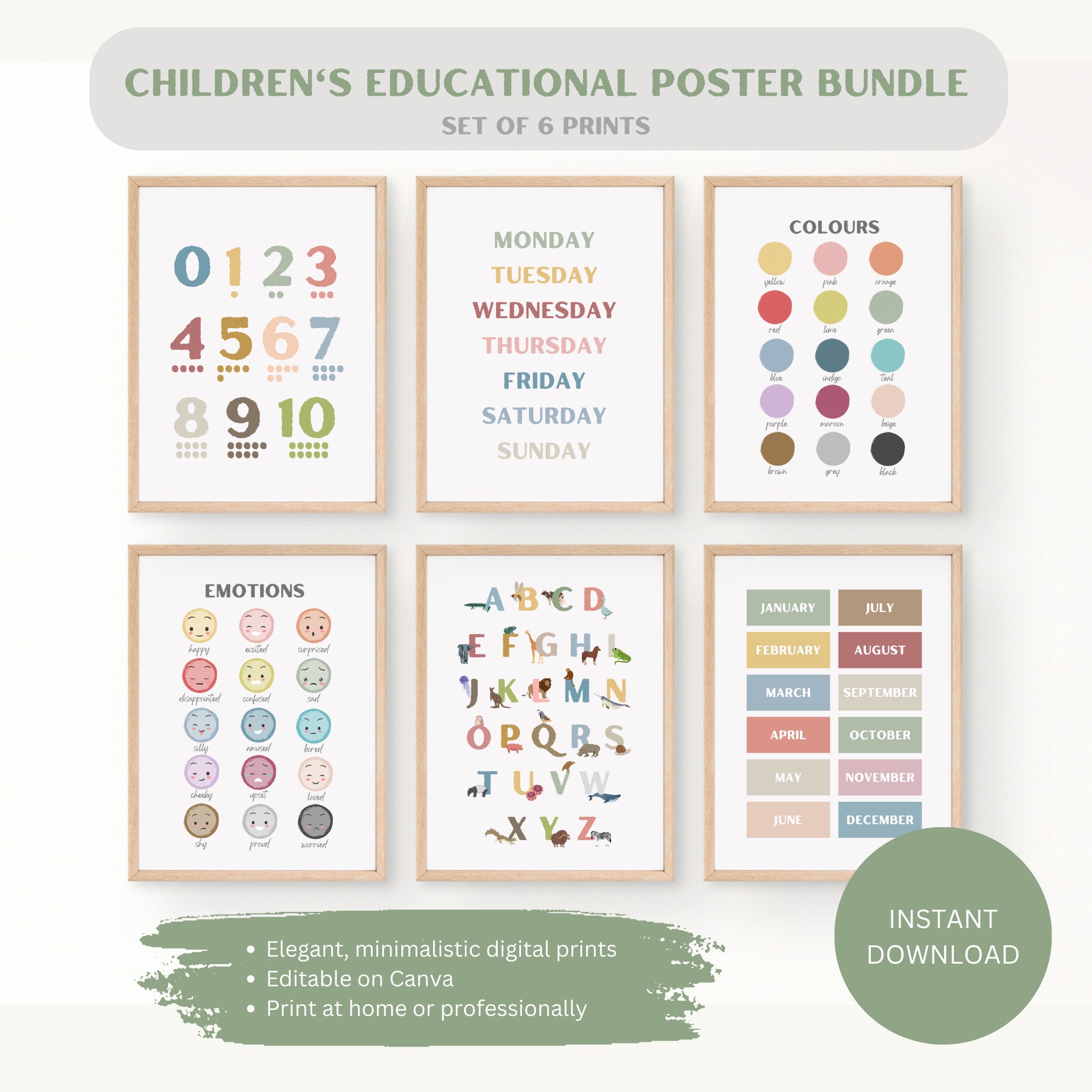 Children's Educational Poster Bundle - Montessori Style Neutral Digital ...