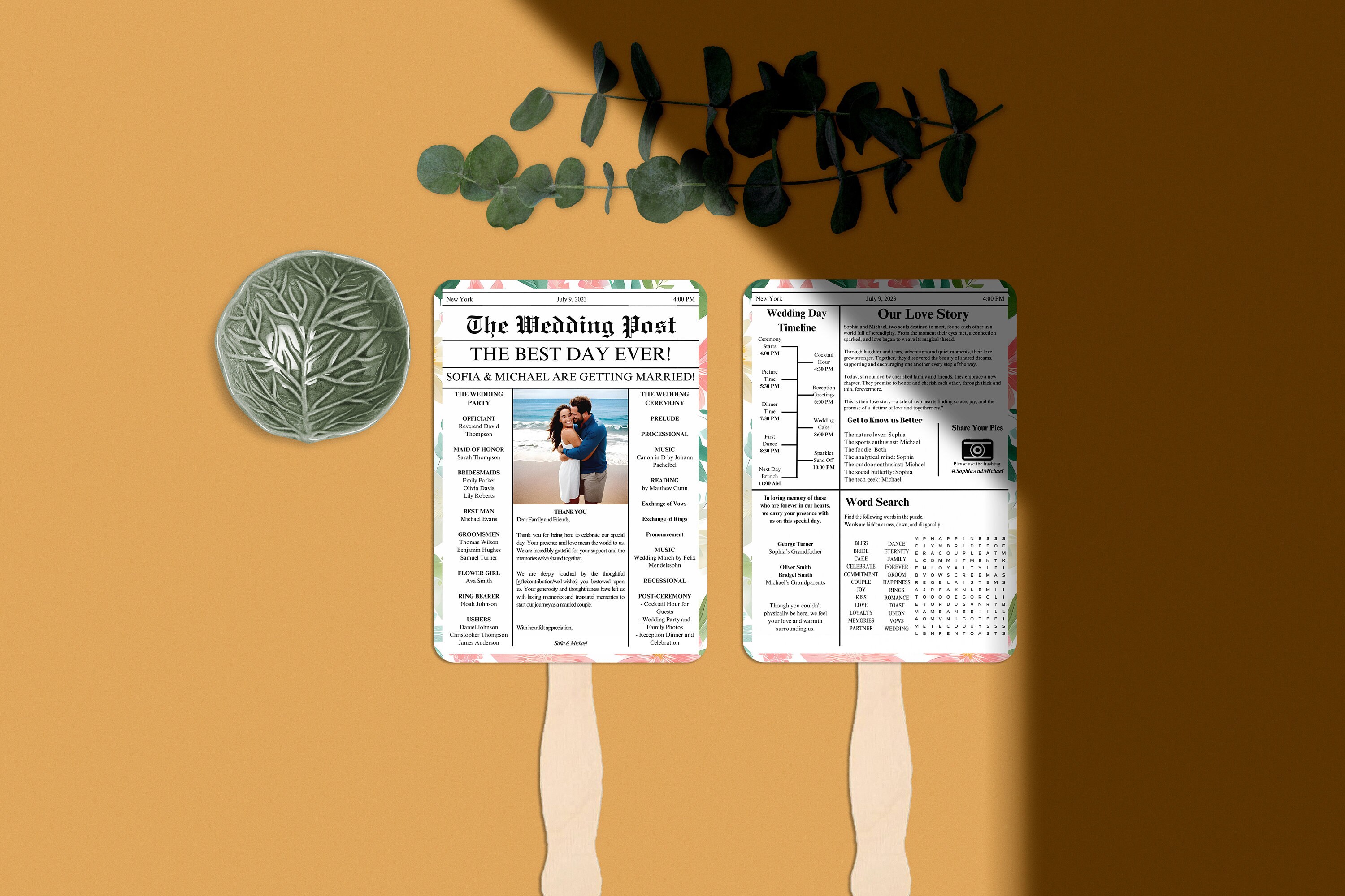 ELLA Printable Newspaper Wedding Program Fan Template Pink - Etsy