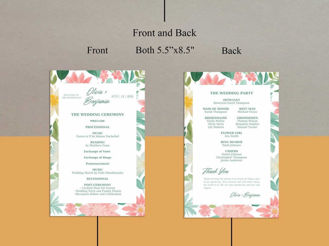 ELLA Printable Wedding Program Template, Pink Summer Flowers, Elegant ...