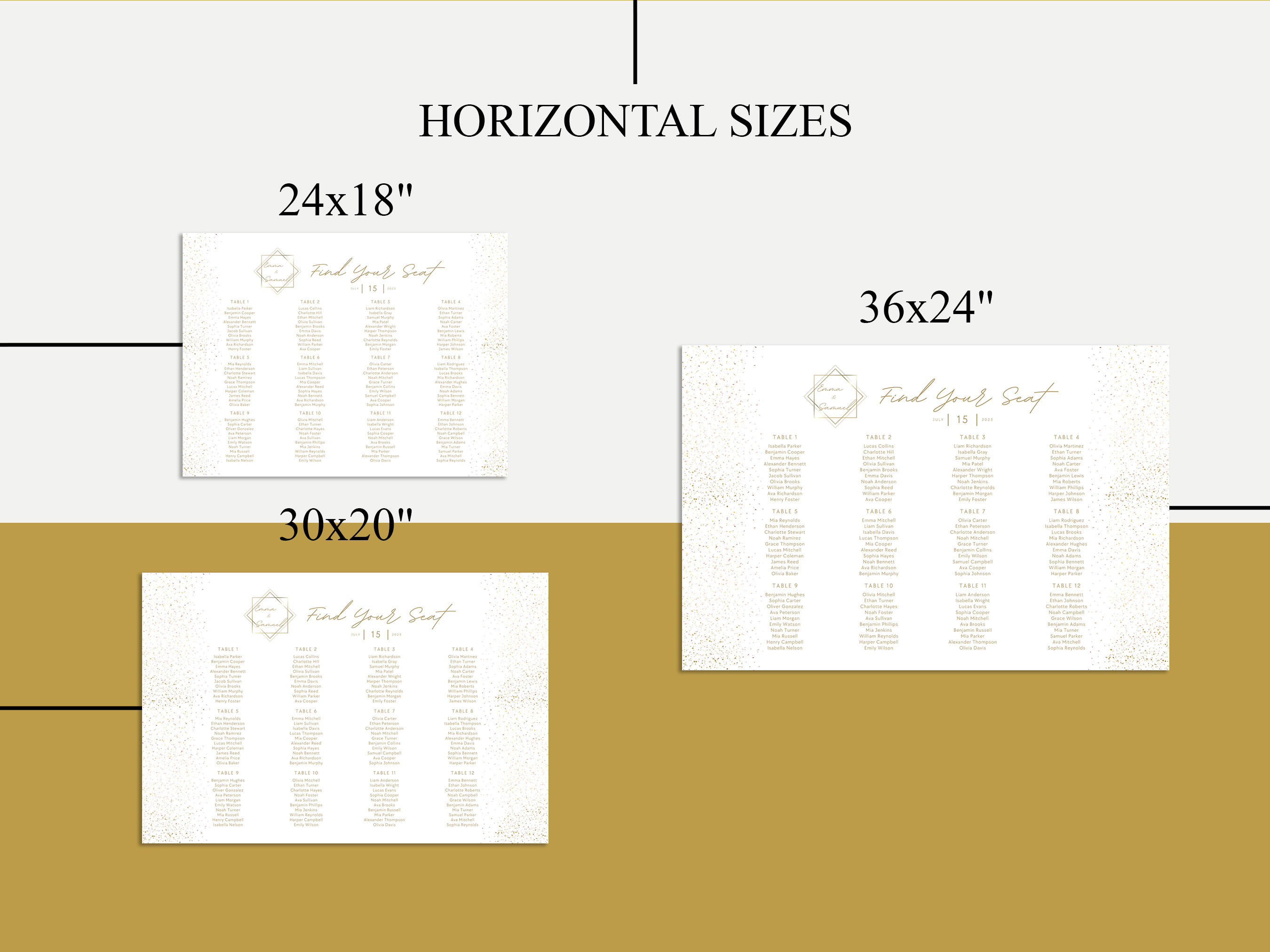 FREYA Printable Seating Chart Poster Template, White and Gold ...