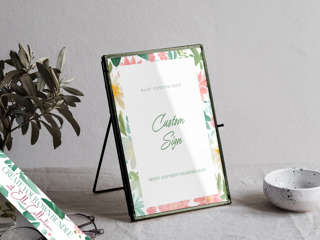 ELLA Printable Custom Sign Template, Pink Summer Flowers, Elegant ...