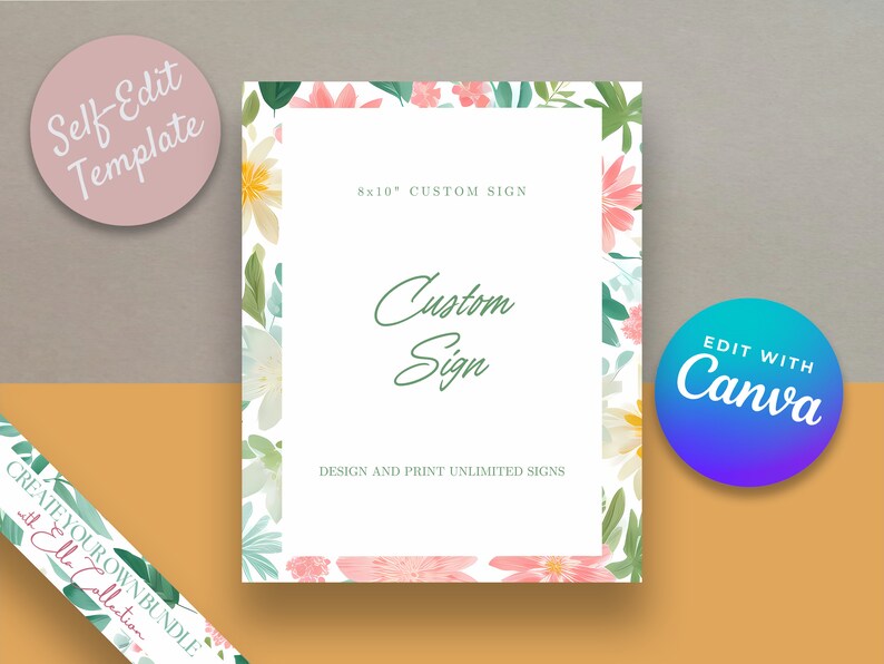 ELLA Printable Custom Sign Template, Pink Summer Flowers, Elegant ...
