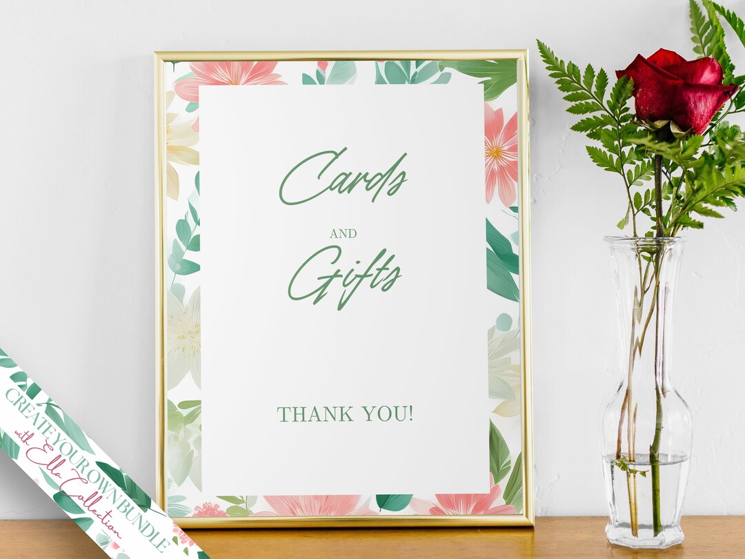 ELLA Printable Cards and Gifts Sign Template, Pink Summer Flowers ...