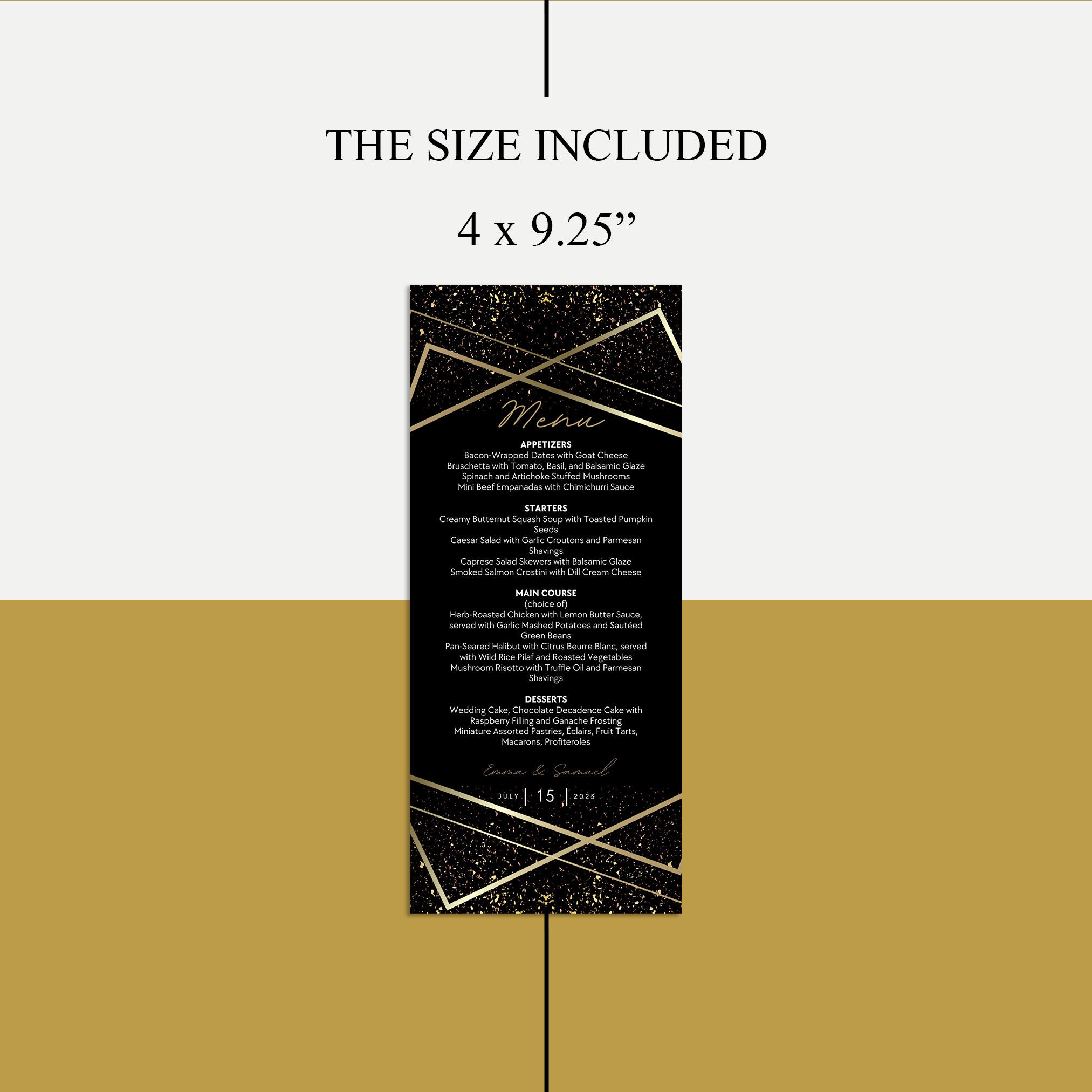 BELLE Printable Wedding Table Menu Card Template, Black and Gold, Geometric Design, Elegant Menu ...