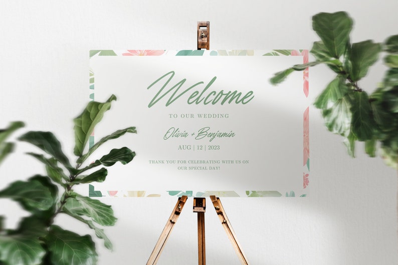 ELLA Printable Welcome Sign Template, Pink Summer Flowers, Elegant ...